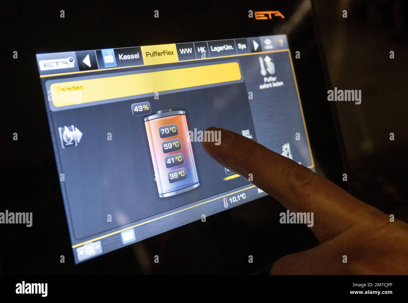 Frille, Germany. 04th Jan, 2023. The control panel of a modern pellet ...