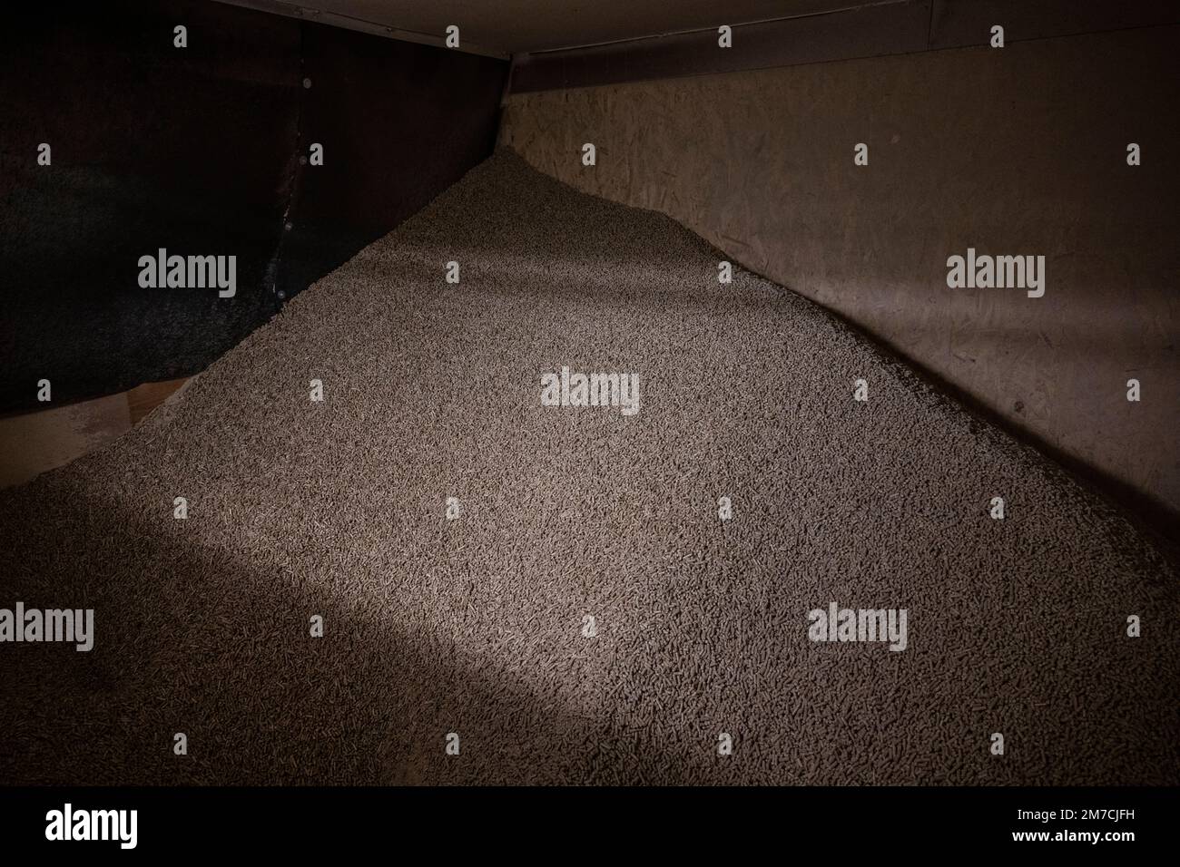 Frille, Germany. 04th Jan, 2023. The pellet bunker of a pellet heating ...