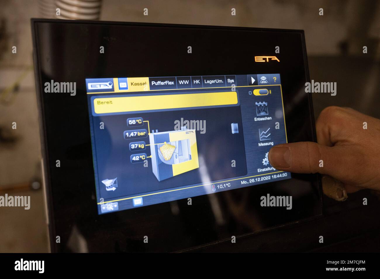 Frille, Germany. 04th Jan, 2023. The control panel of a modern pellet ...
