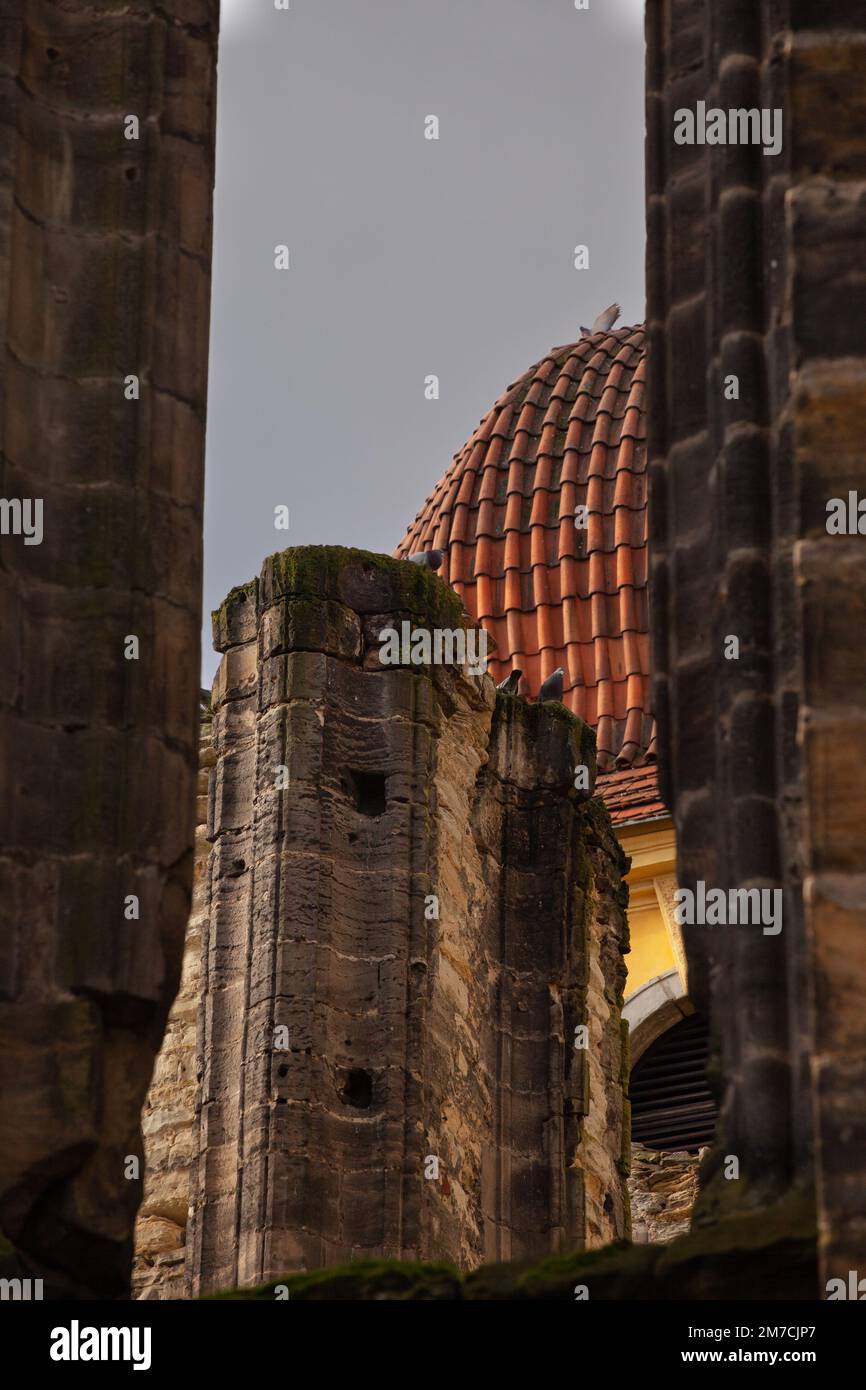 Gothic pillars in the sun. An unfinished religious construction Stock ...