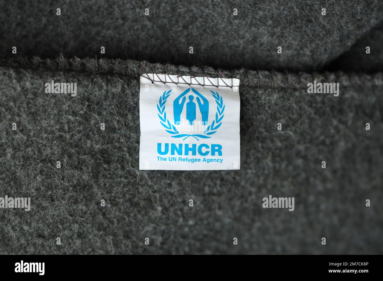KYIV, UKRAINE - MAY 4, 2022 UNHCR The UN Refugee Agency logo on ...