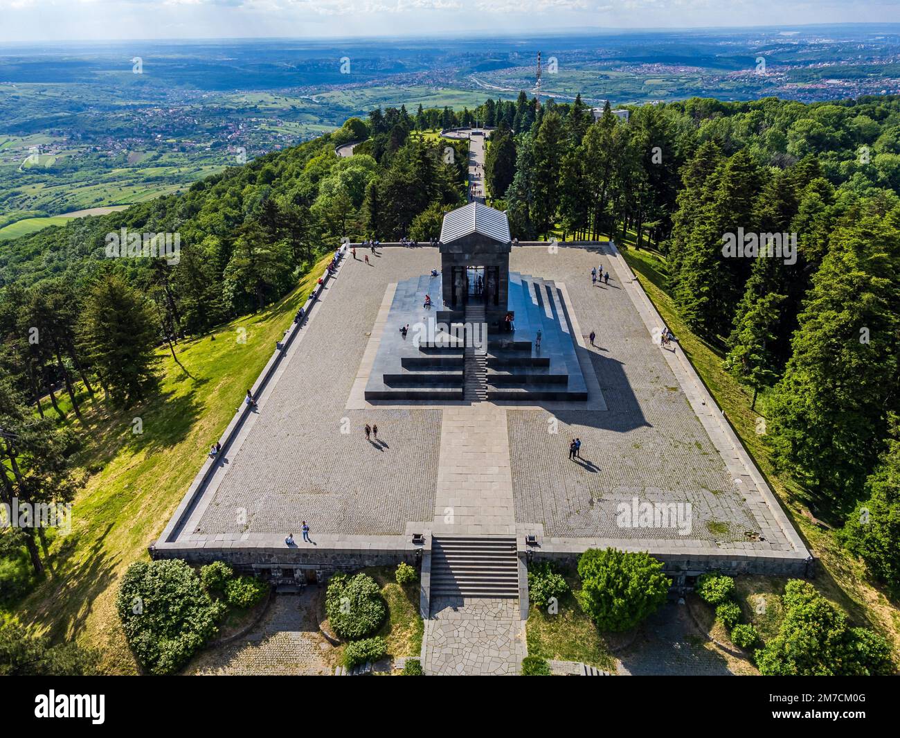 An aerial view of the World War One soldier's monument on Avala ...