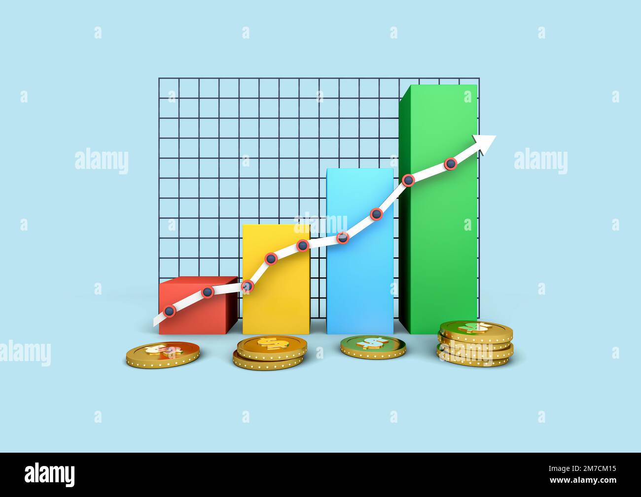 3D illustration of a finance chart. Bullish investment graph, stock ...