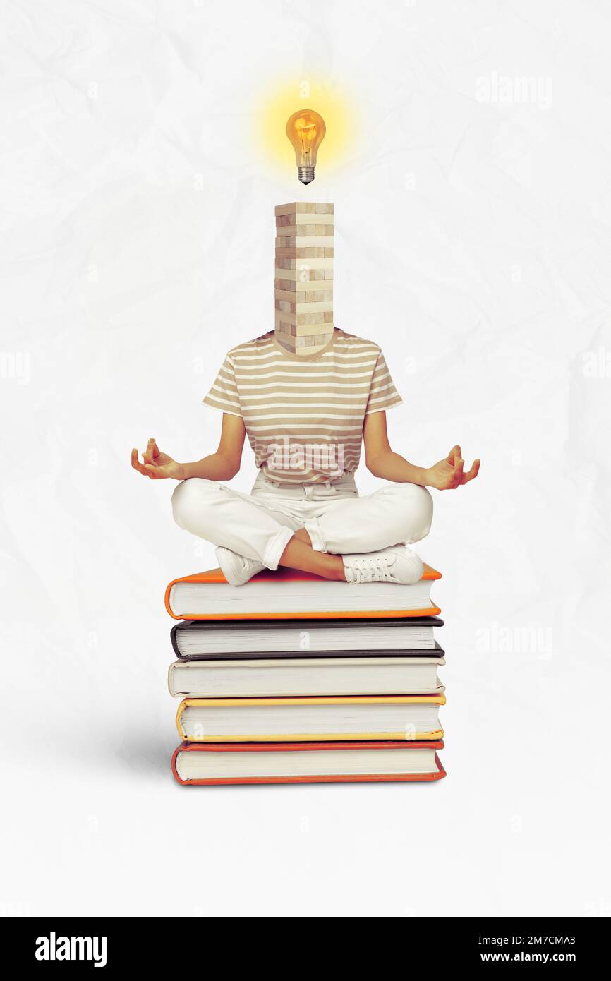 Collage photo of young headless absurd woman sitting meditation sit ...