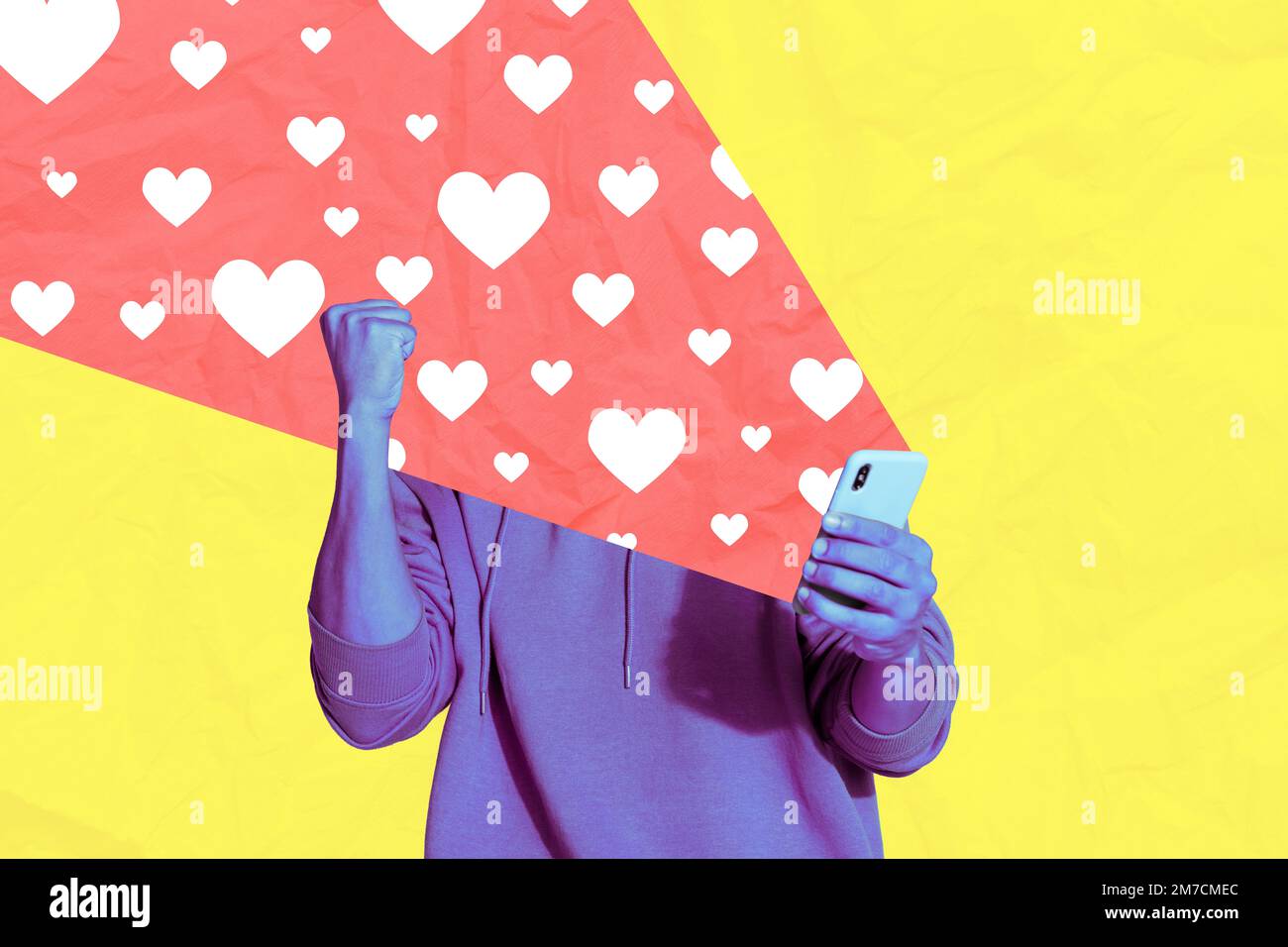 Composite collage image of delighted black white colors person hold ...