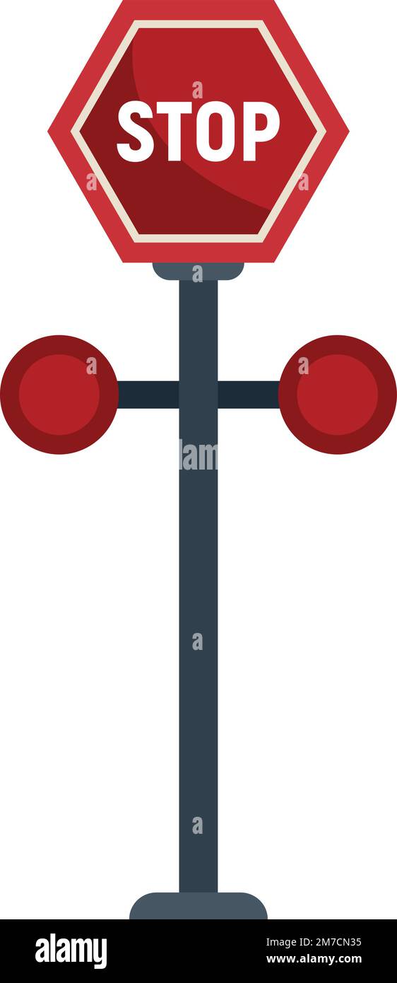 Stop sign barrier icon flat vector. Train road. Safety gate isolated ...