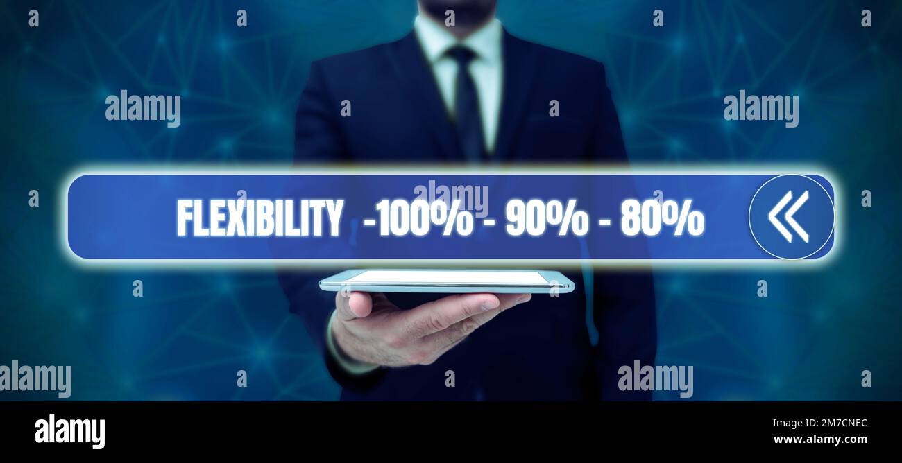 Hand writing sign Flexibility 100 90 80 . Business showcase How much ...