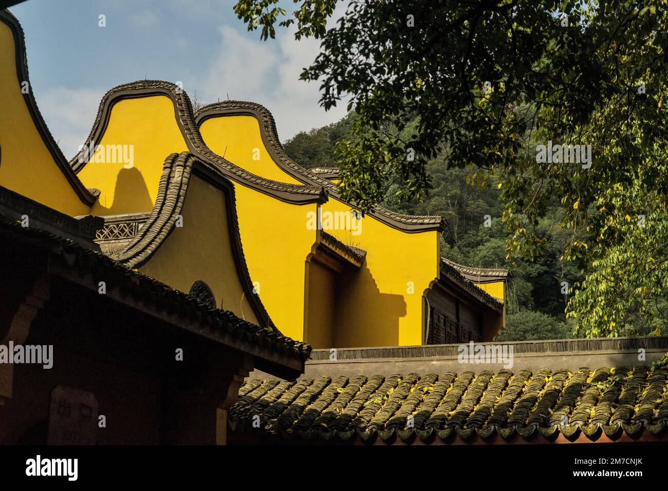 The yellow walls of a typical Chinese temple in Hangzhou, China Stock ...
