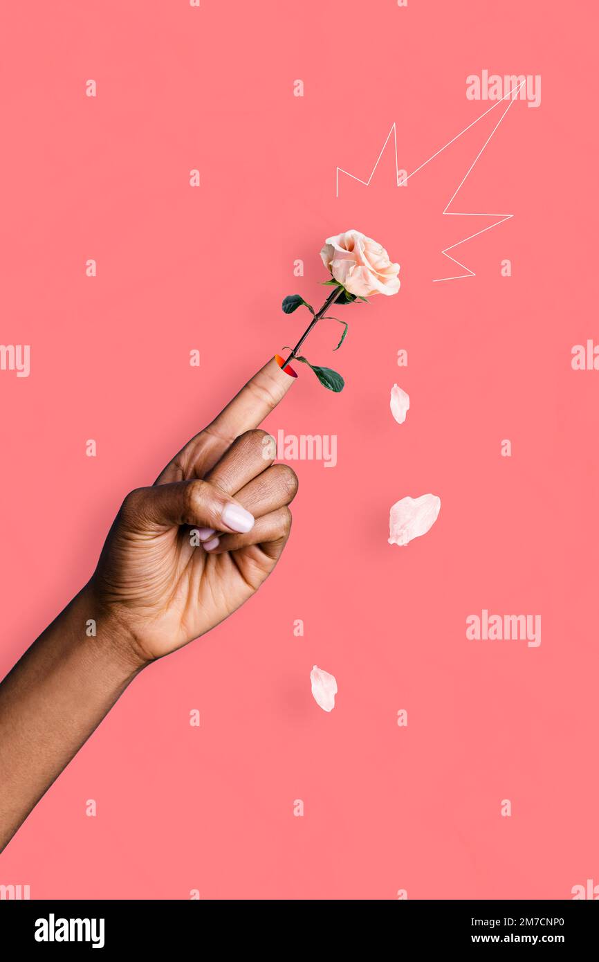 Composite photo collage finger pointing rose absurd surrealism ...