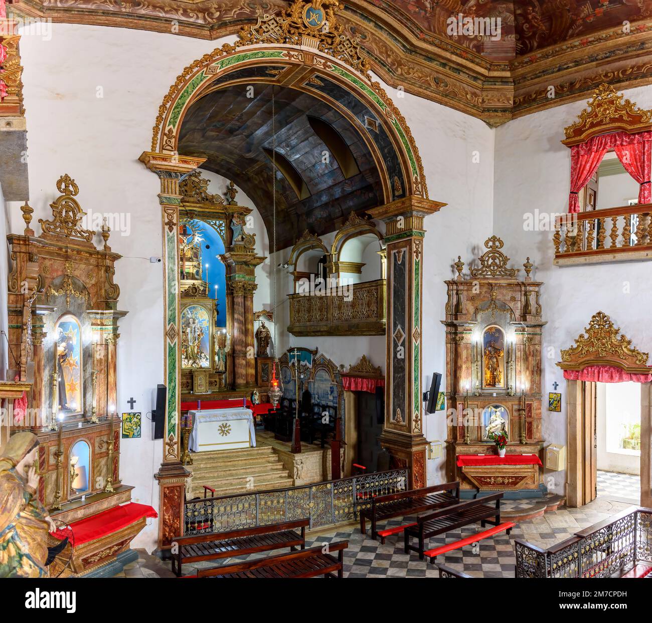 Interior of a antique baroque church in Salvador, Bahia, richly ...