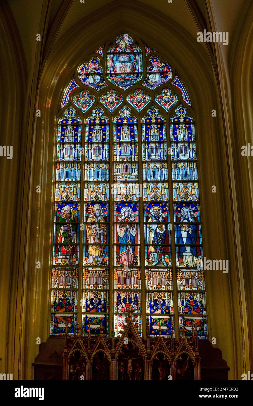 Stained glass depicting The Immaculate Heart of Mary and St Agustine ...