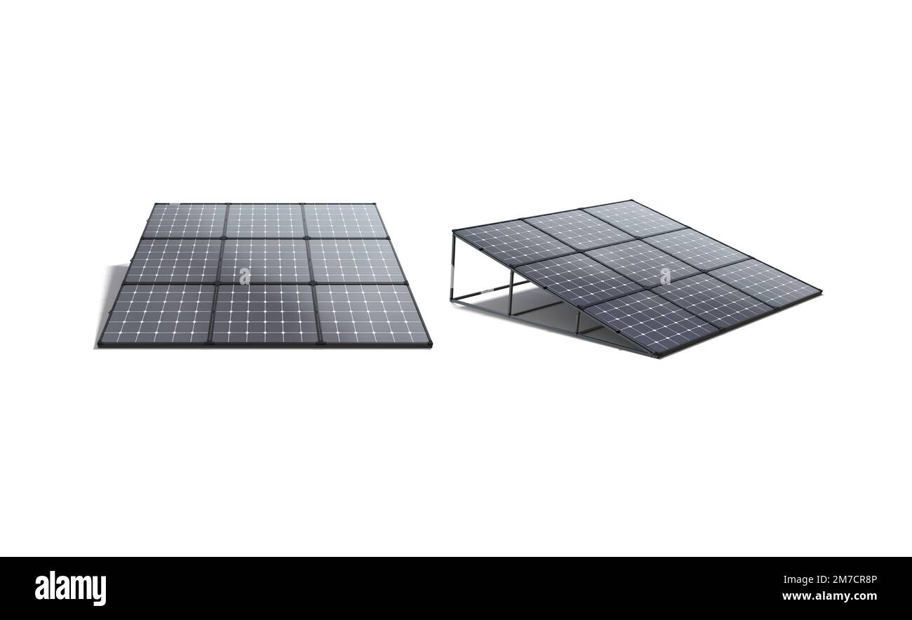 Blank black solar panel roof-mounted mockup, front and side view Stock ...