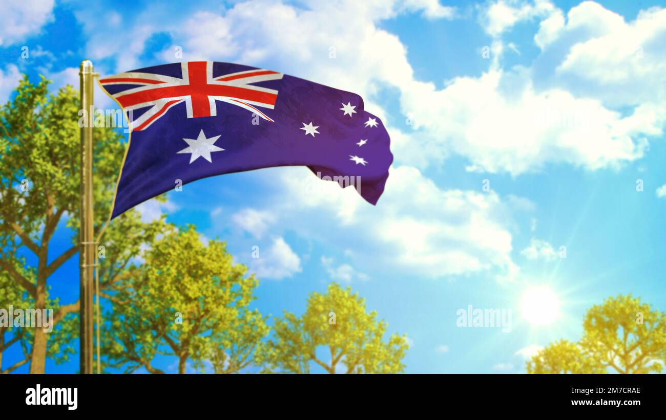 flag of Australia at sunny day, carbon free symbol - nature 3D ...