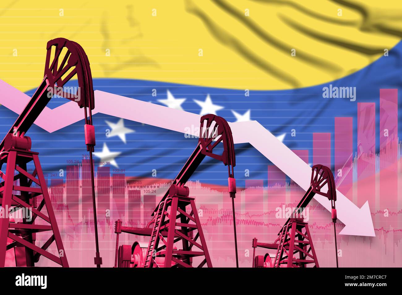 Venezuela oil industry concept, industrial illustration - lowering down ...
