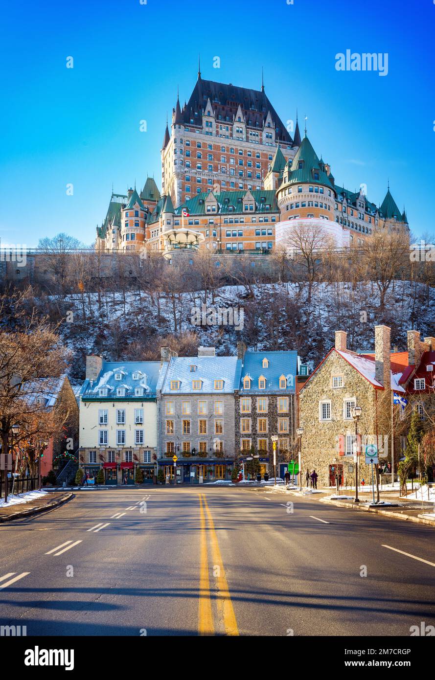 View to Hotel Fairmont Le Chateau Frontenac from Petit Champlain ...
