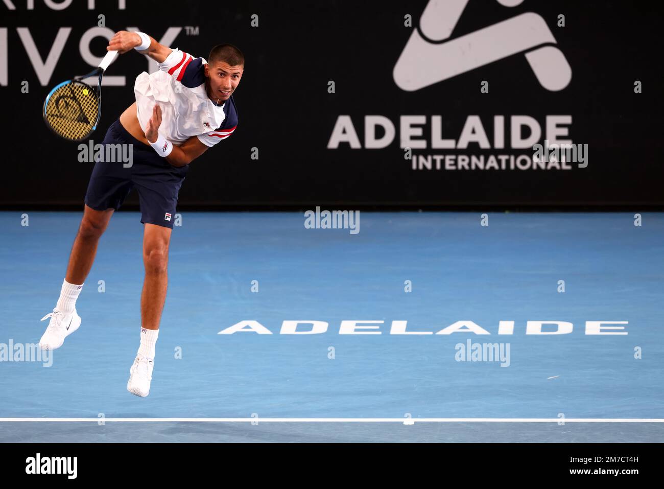 Adelaide, Australia, 9 January, 2023. Alexei Popyrin of Australia serves the ball during the ...