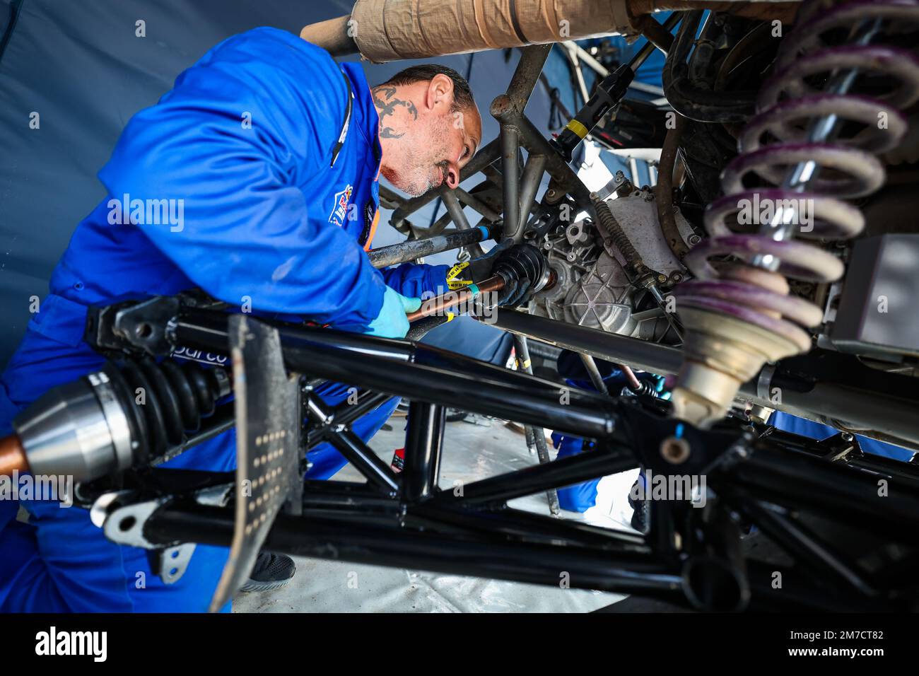 South Racing mechanic at work during the Rest Day of the Dakar 2023 in ...