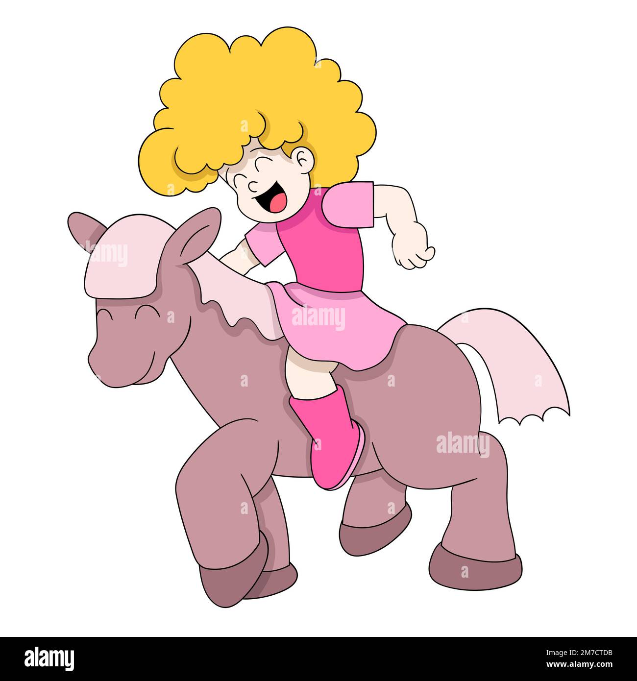 girl is having a happy fantasy of riding a mini pony. vector design ...