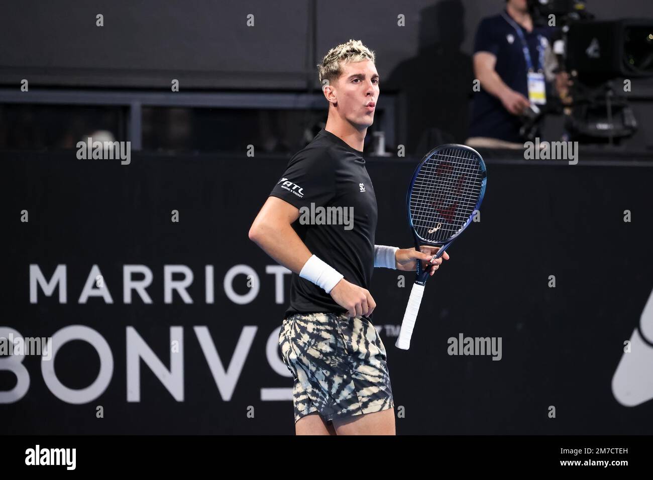 Adelaide, Australia, 9 January, 2023. Thanasi Kokkinakis of Australia reacts on a point during ...