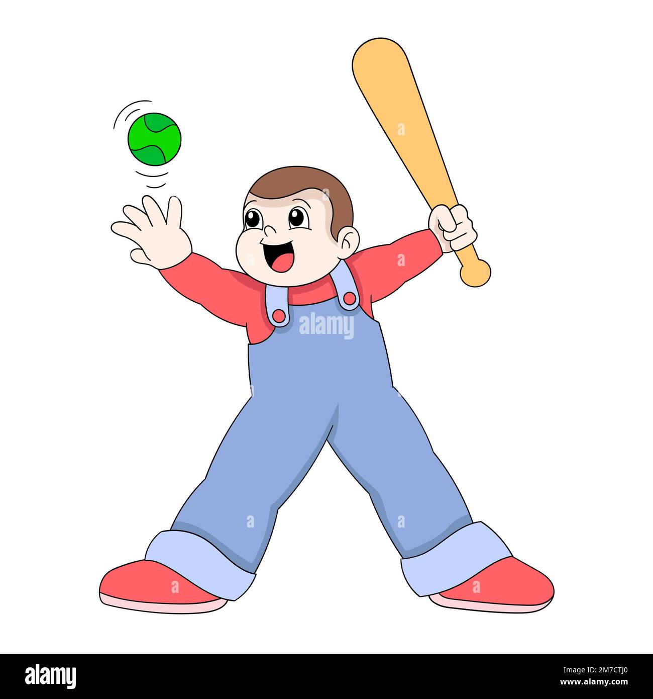 kid boy is practicing hitting a baseball. vector design illustration ...
