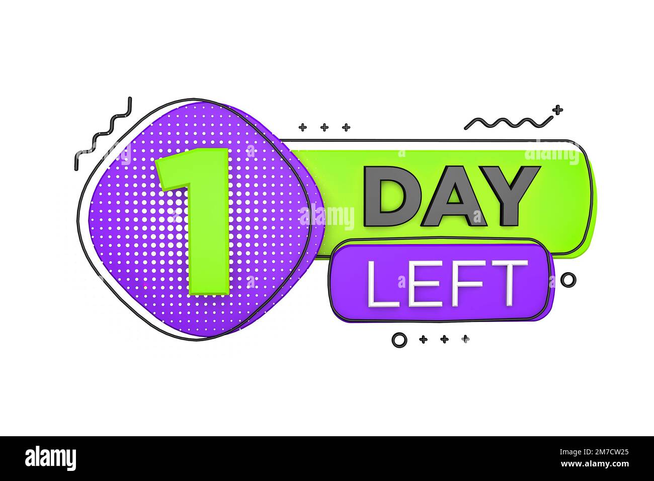 One day left. Left days countdown banner in 3D. Sales time count. 3D ...