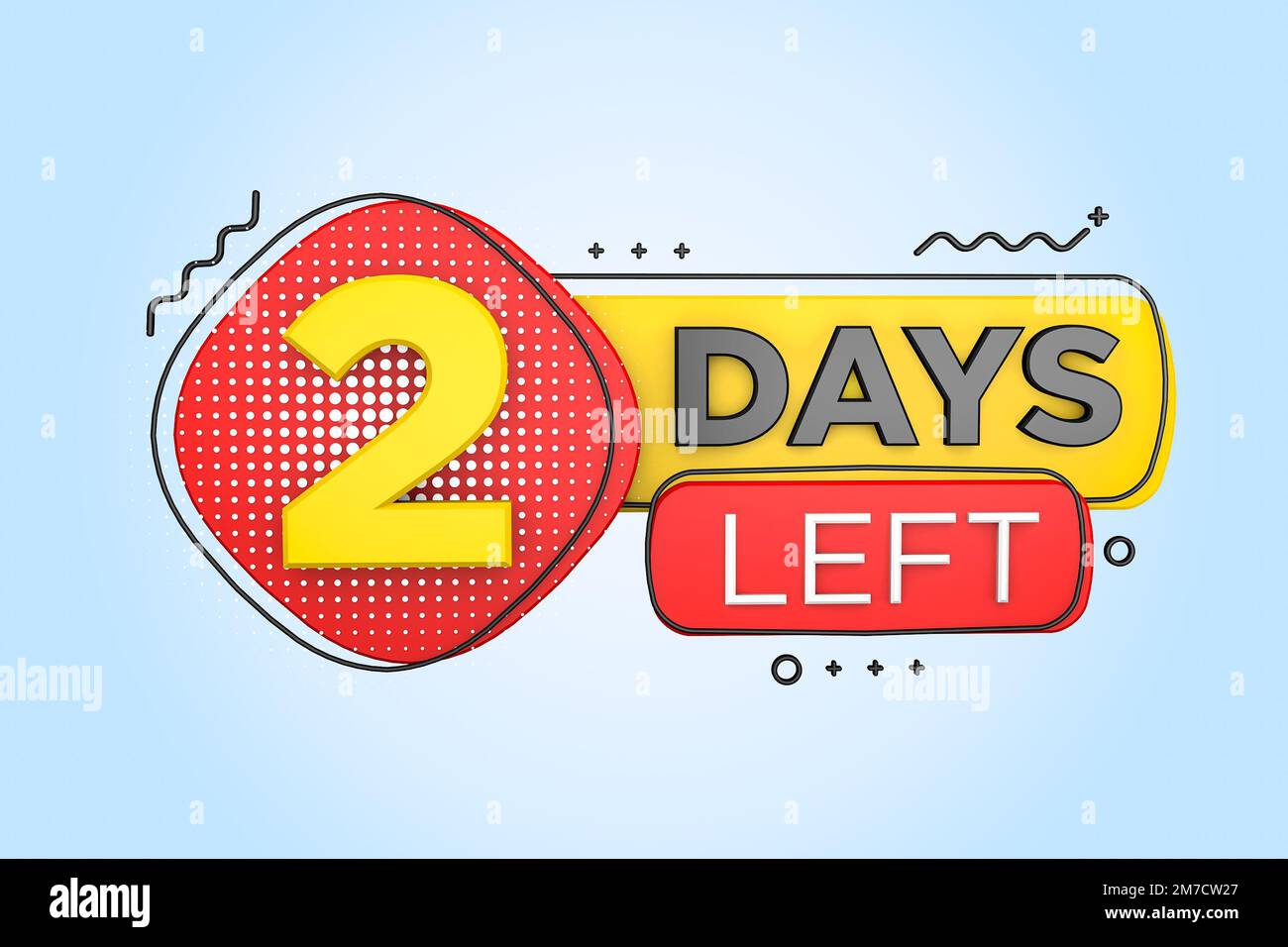 Two days left. Left days countdown banner in 3D. Sales time count. 3D ...