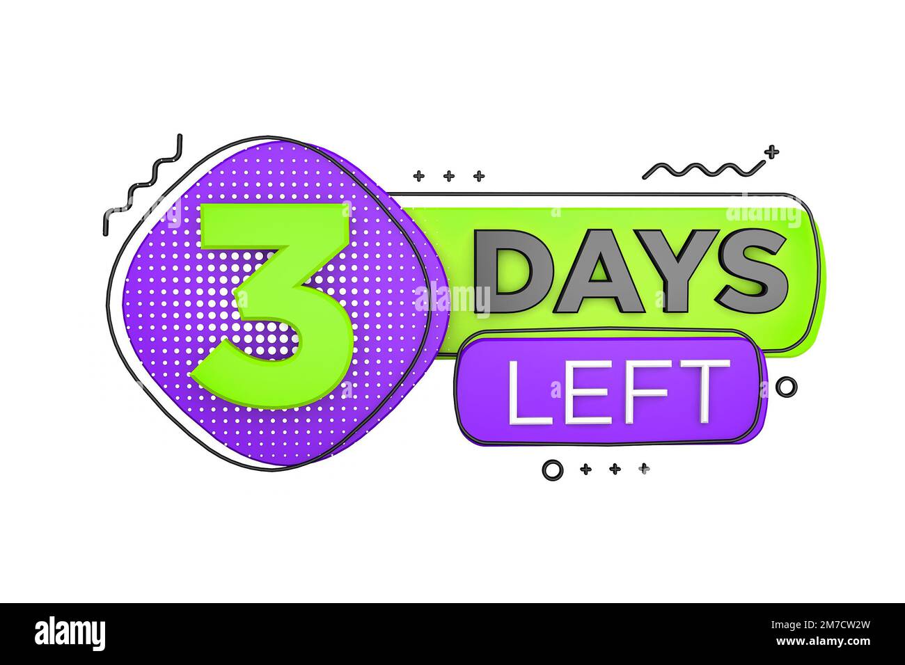 Three days left. Left days countdown banner in 3D. Sales time count. 3D ...