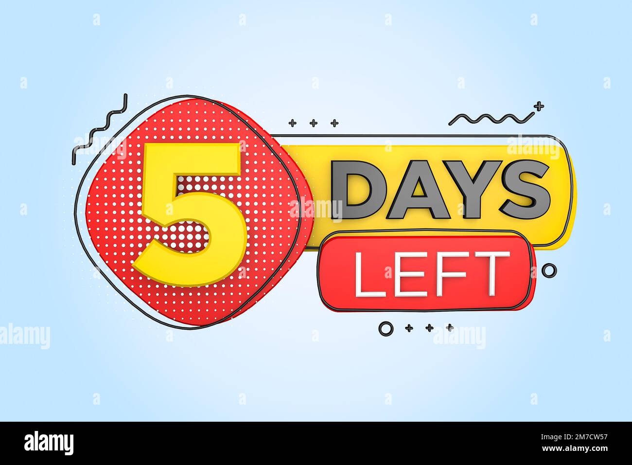 Five days left. Left days countdown banner in 3D. Sales time count. 3D ...