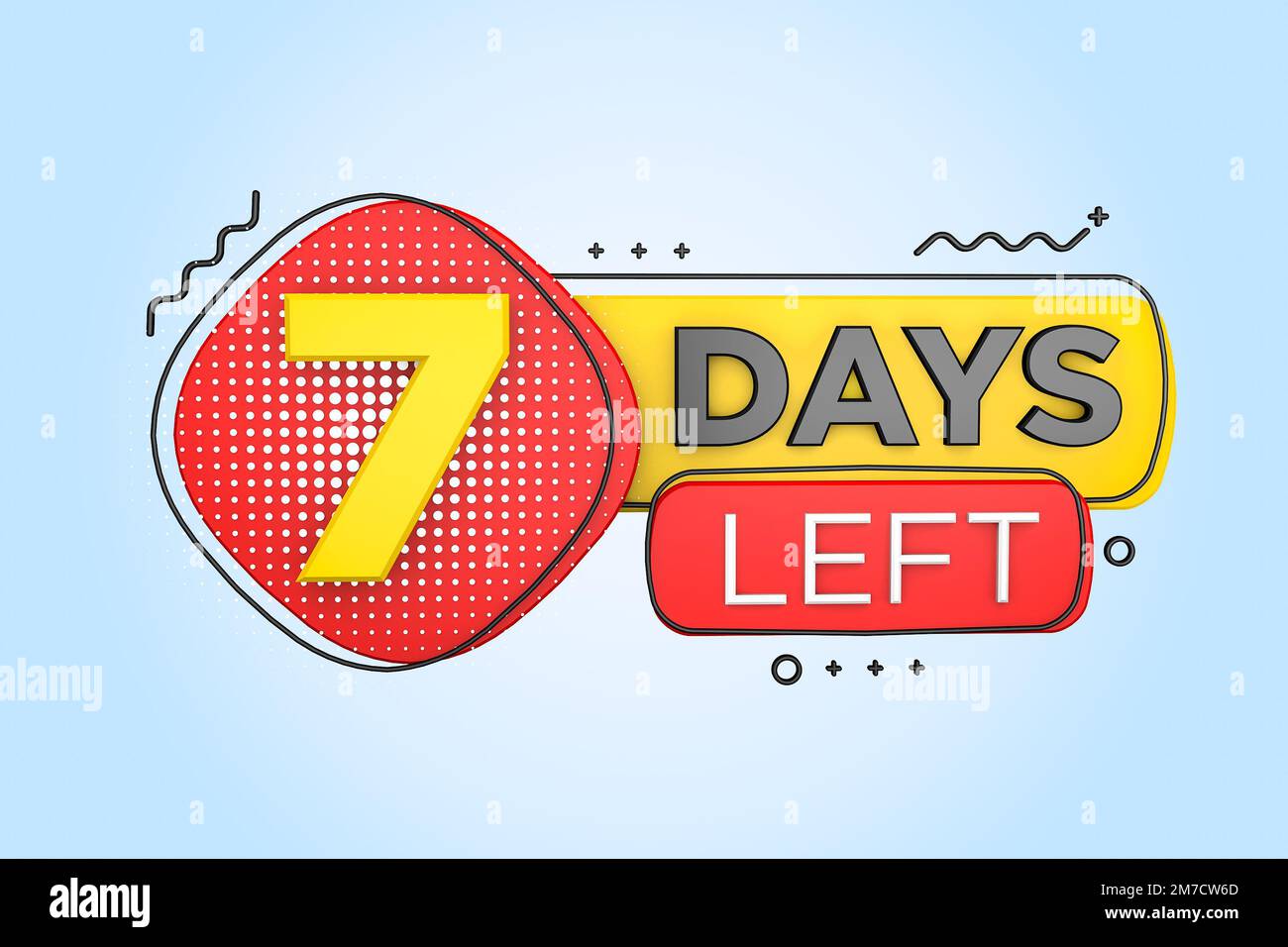 Seven days left. Left days countdown banner in 3D. Sales time count. 3D ...