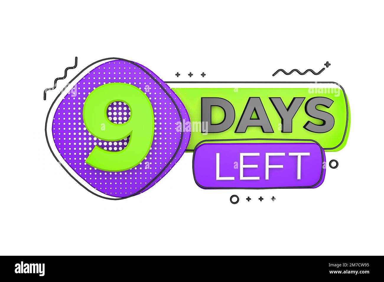 Nine days left. Left days countdown banner in 3D. Sales time count. 3D ...
