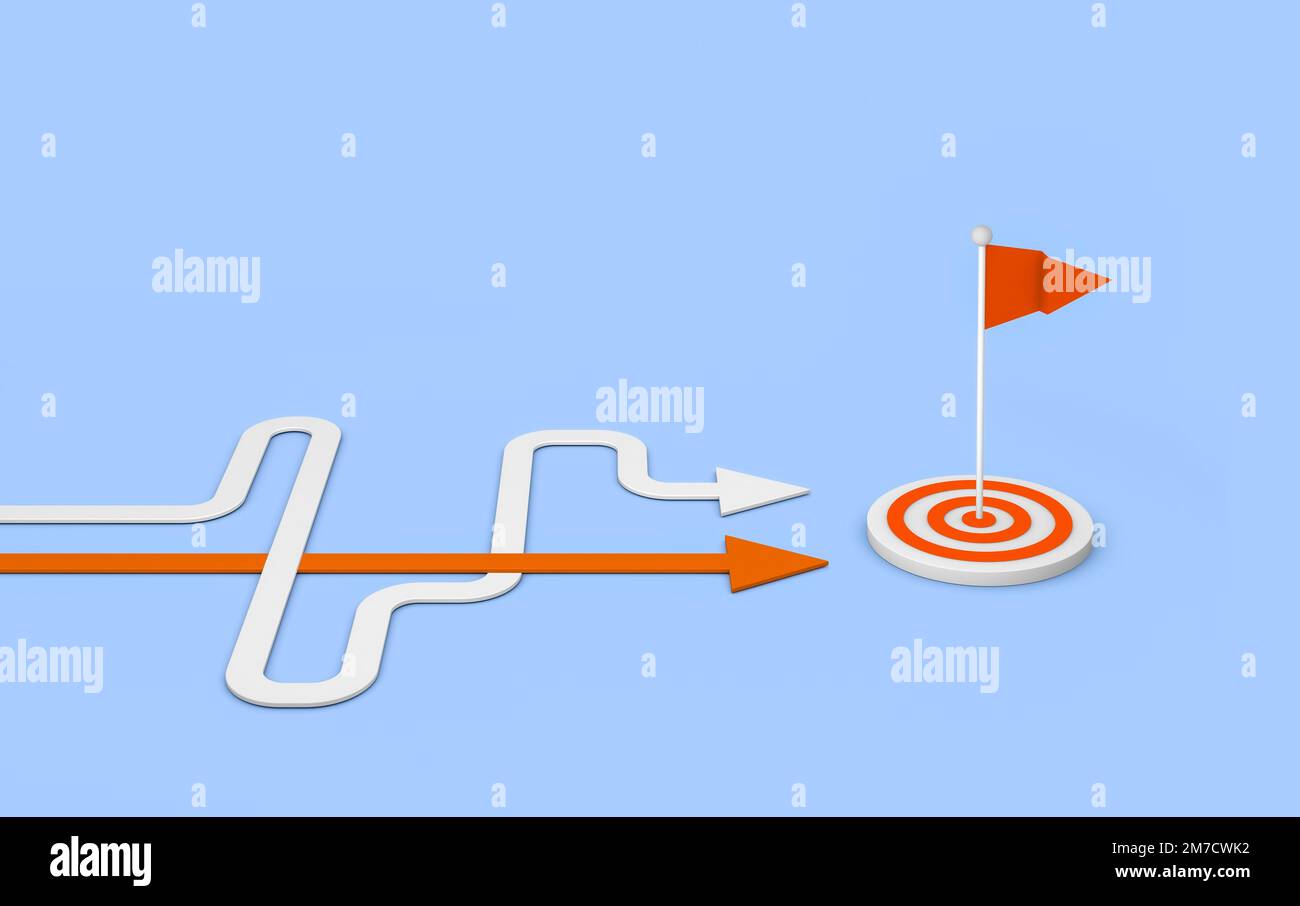 Business strategy. Direction arrows point to a target icon. Marketing ...