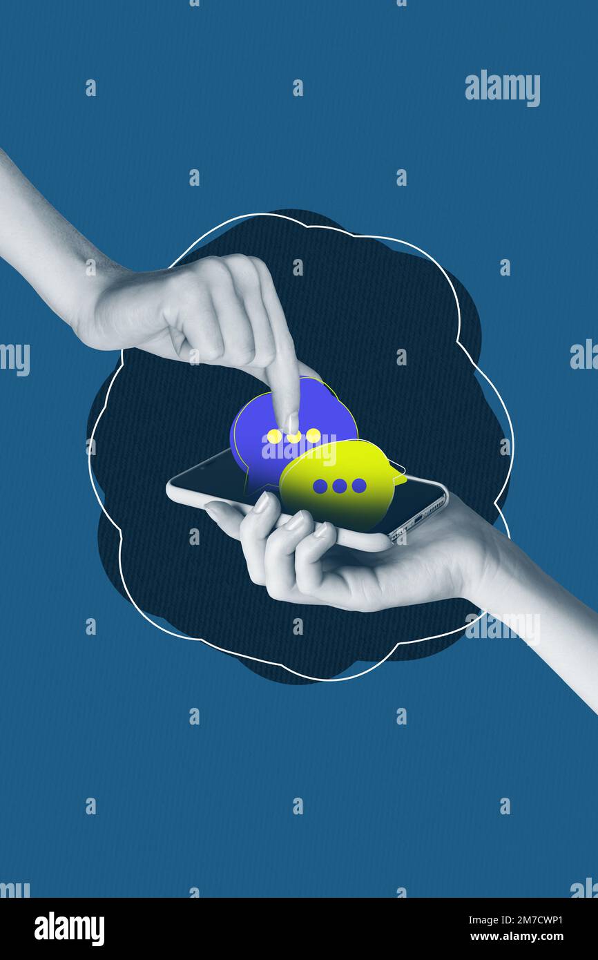 Composite photo collage of hands holding smartphone online ...