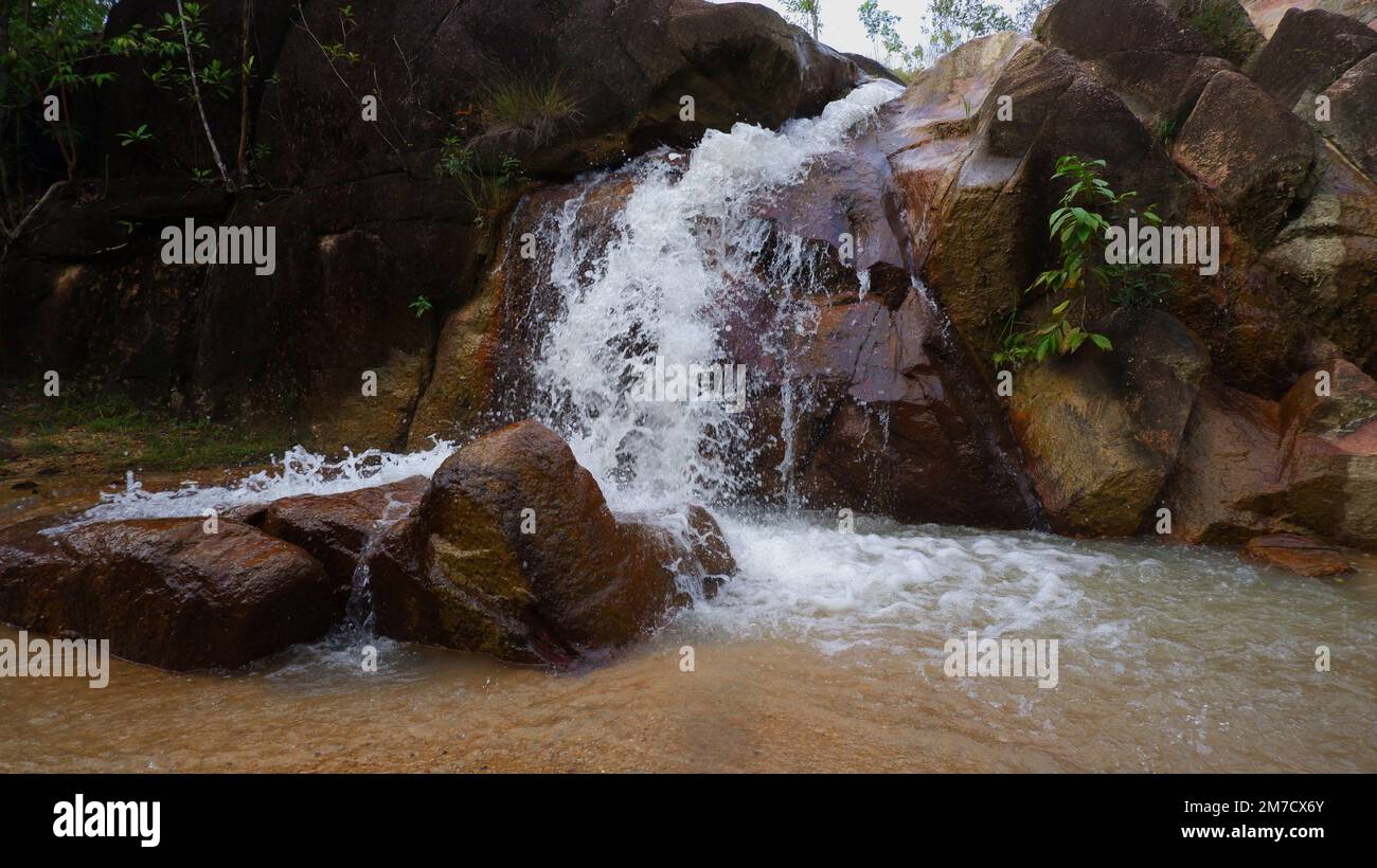 Fresh Waterfall On Mountains And River Rocks Stock Photo - Alamy