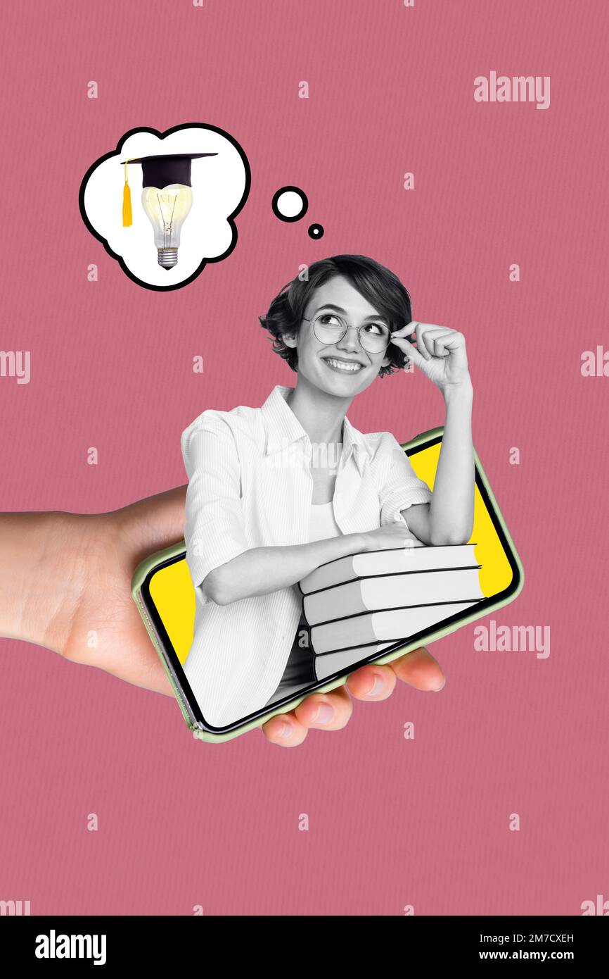 Creative photo 3d collage artwork poster postcard of intelligent clever ...