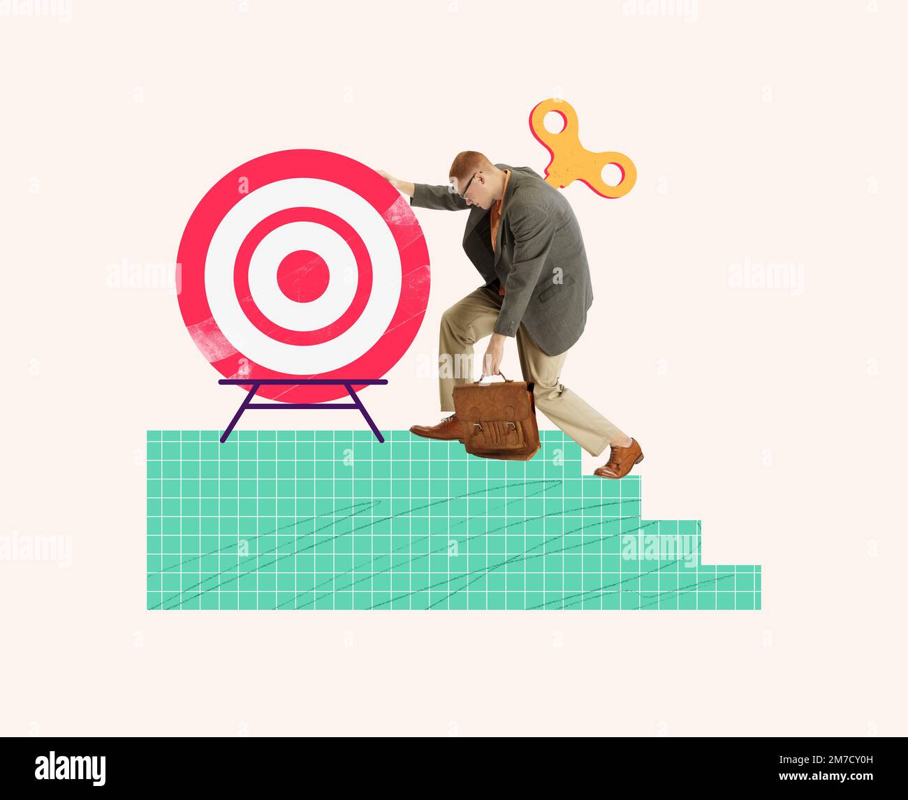 Contemporary art collage. Conceptual design. Young man, employee ...