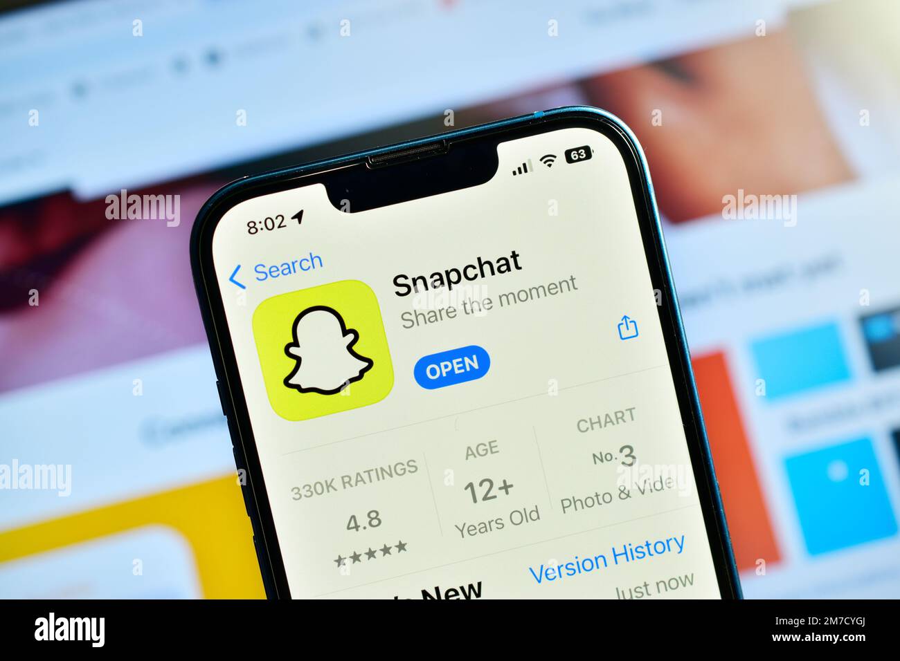 New Delhi, India – January 07, 2023: Snapchat on iphone, popular social ...