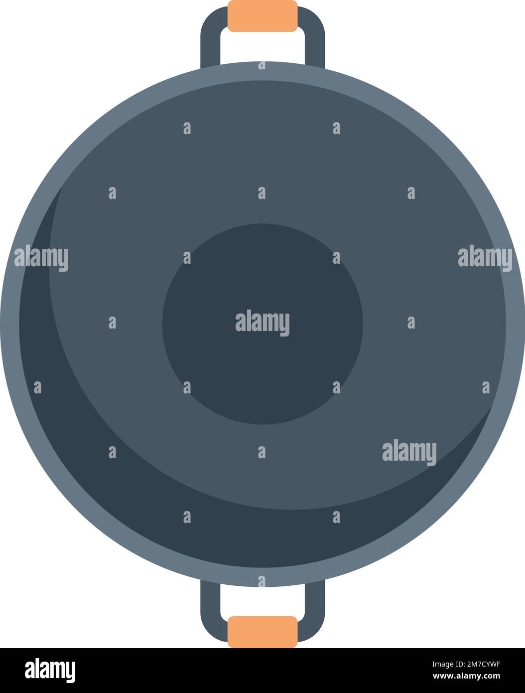 Skillet wok frying pan icon flat vector. Fry cooking. Asian food ...