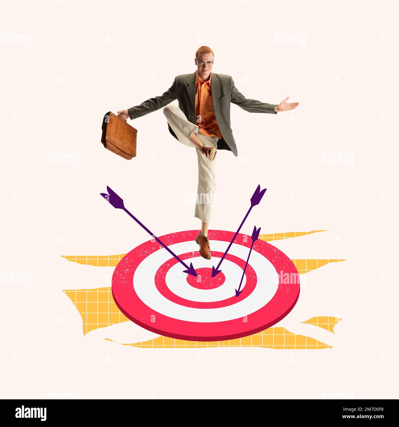 Contemporary art collage. Conceptual design. Man reaching professiona ...