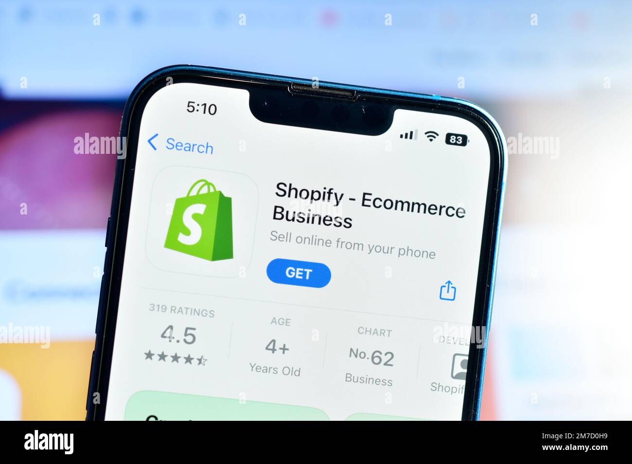 New Delhi, India – January 07, 2023: Shopify e-commerce website application on smartphone Stock ...