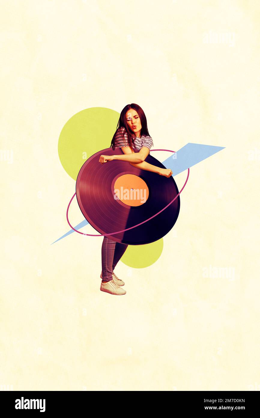 Creative photo vertical collage artwork dancing overjoyed girl absurd ...