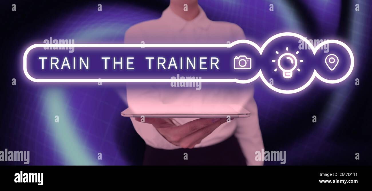 Writing displaying text Train The Trainer. Business overview identified to teach mentor or train ...