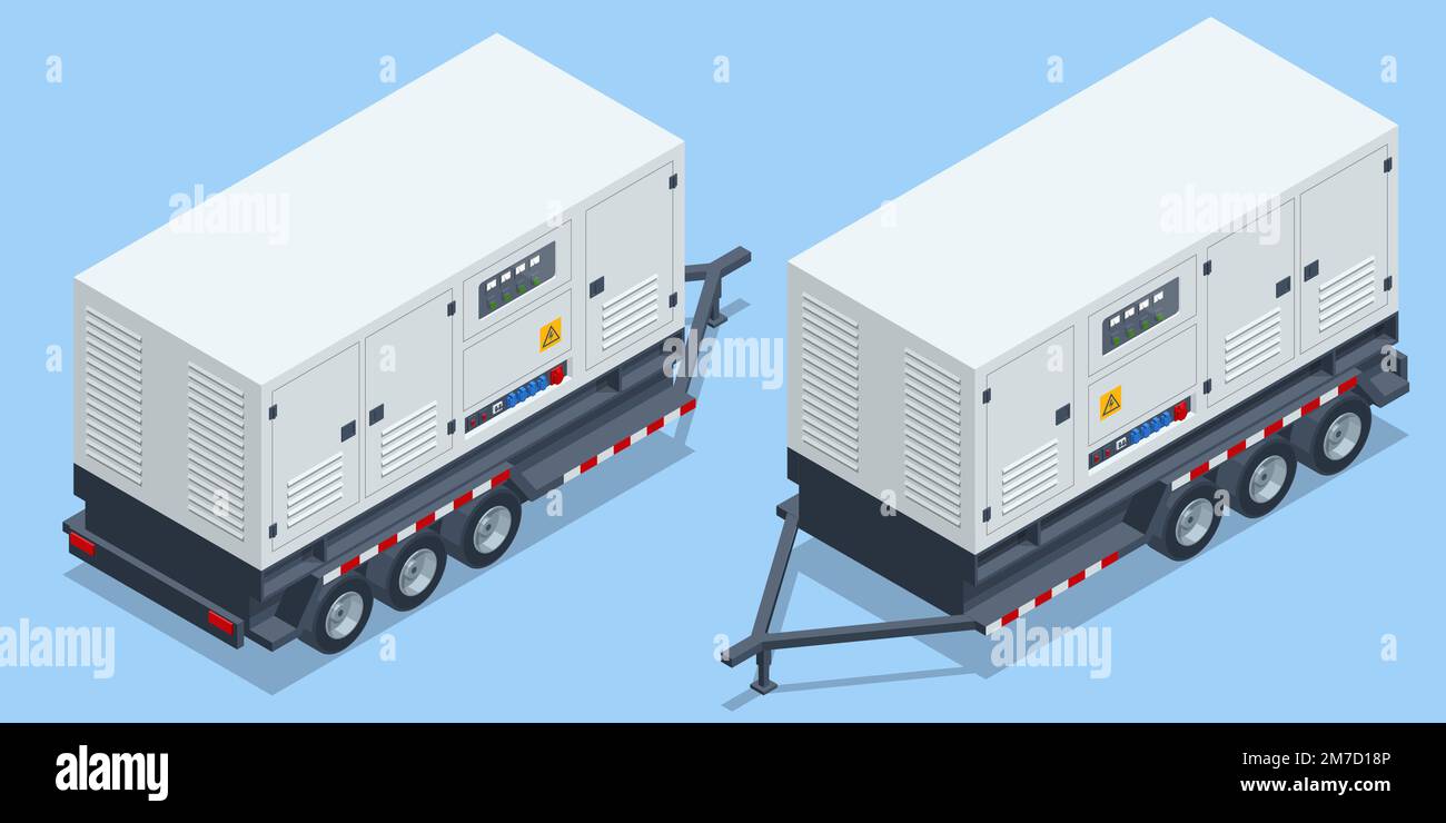 Isometric Generator trailer, Industrial Power Generators isolated on ...