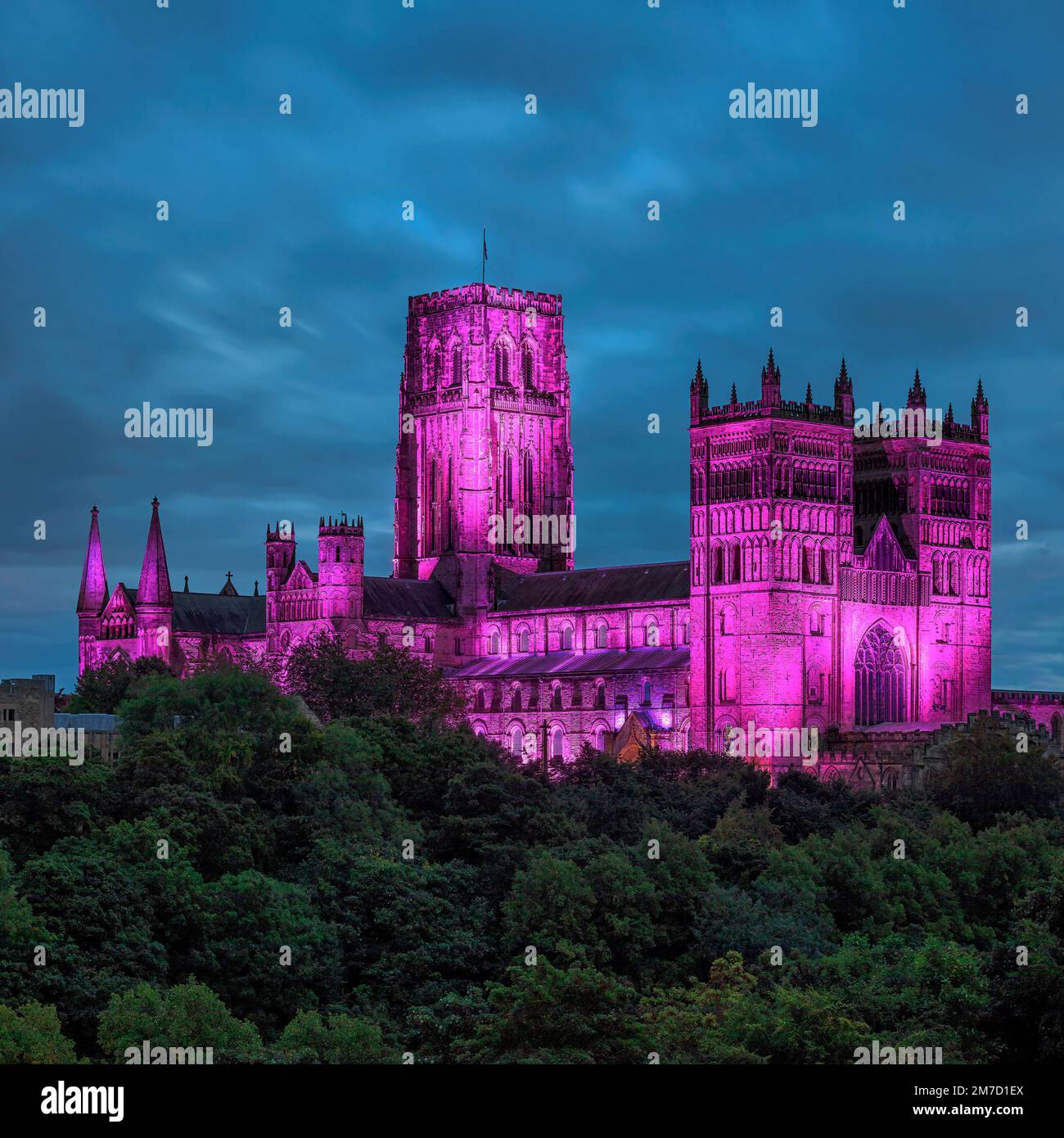 Durham Cathedral floodlit in purple to commemorate the death of Queen ...