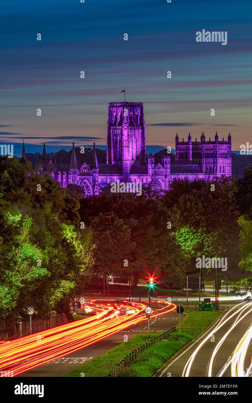 Durham Cathedral floodlit in purple to commemorate the death of Queen ...