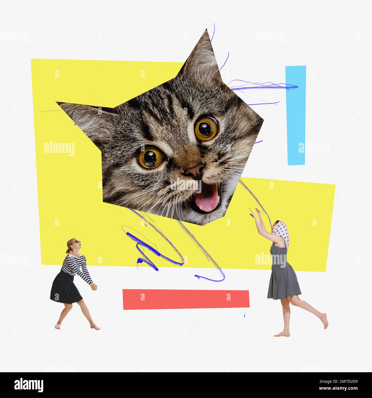 Contemporary art collage. Two women playing volleyball. Ideas ...