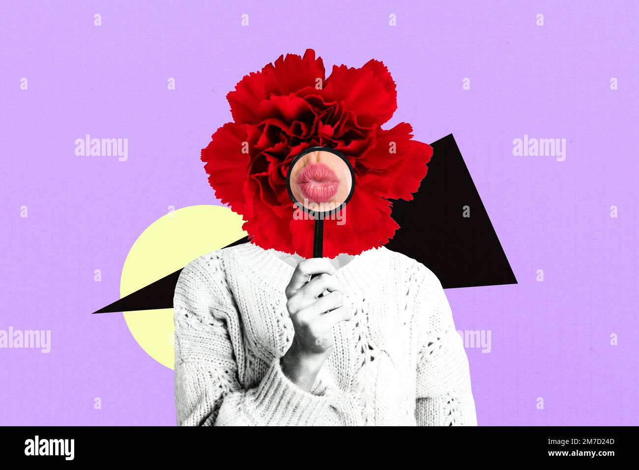 Creative photo 3d collage artwork poster postcard of woman hand hold ...