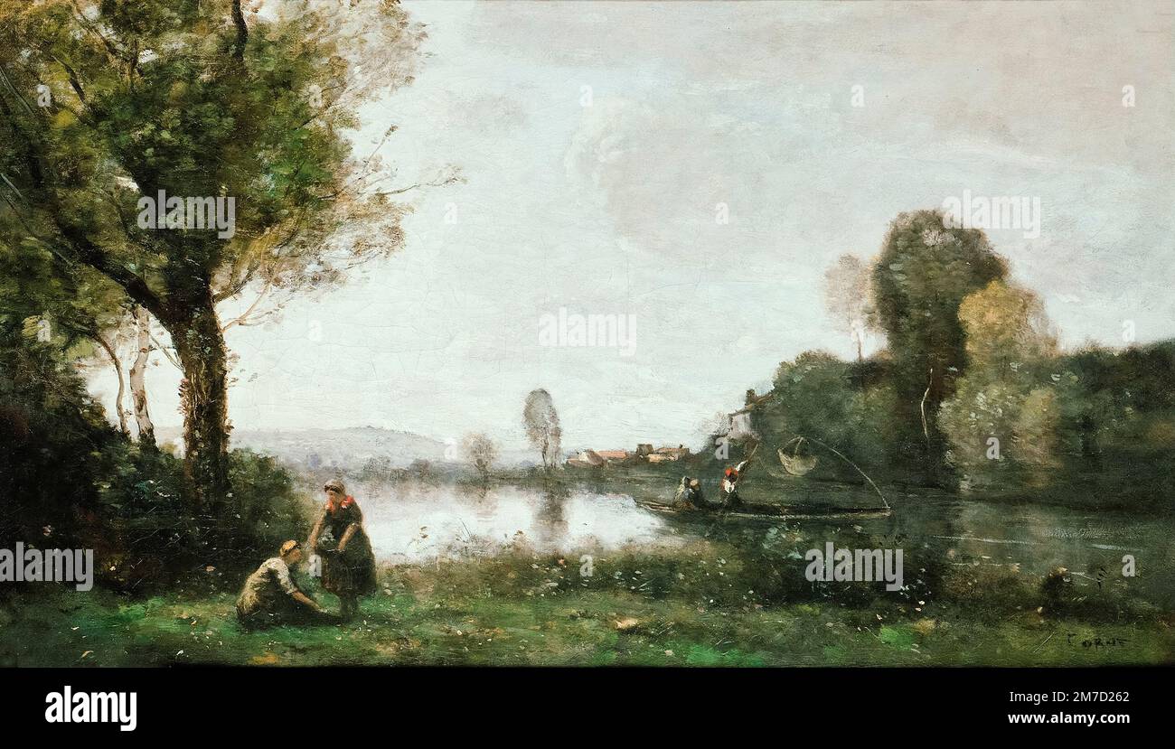 Jean Baptiste Camille Corot, Seine Landscape near Chatou, painting in ...