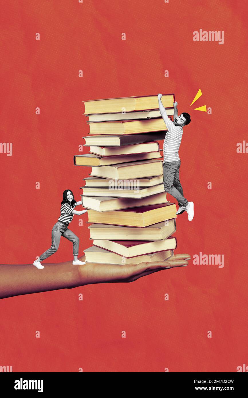 Creative photo 3d collage artwork poster postcard of young happy people ...