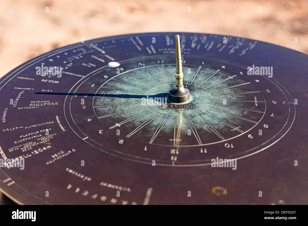 Sundial and directional compass at, Geysir national park, Iceland Stock ...