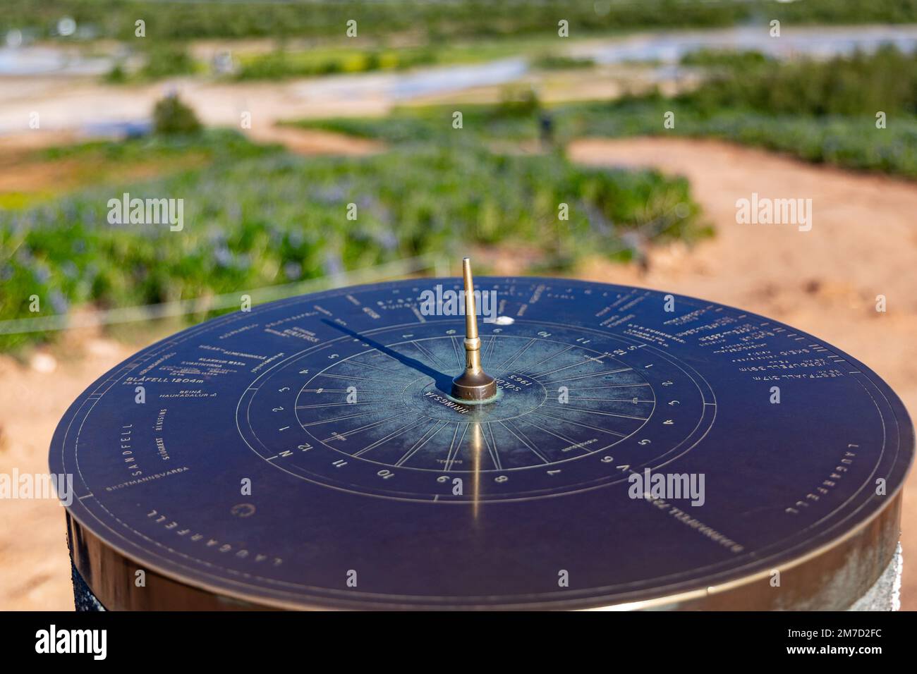 Sundial and directional compass at, Geysir national park, Iceland Stock ...